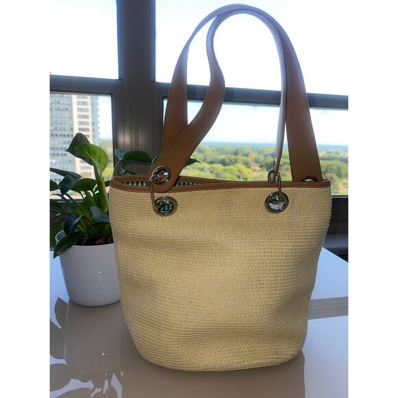 Talbots | Bags | Talbots Woven Straw Tote With Leather Handles Nwot ...